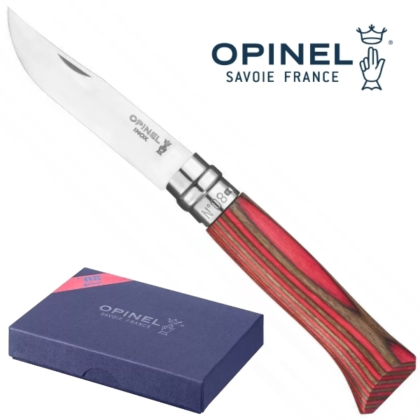 Opinel No.08 Laminated bicska, nyírfa markolattal, piros, 002390 ...